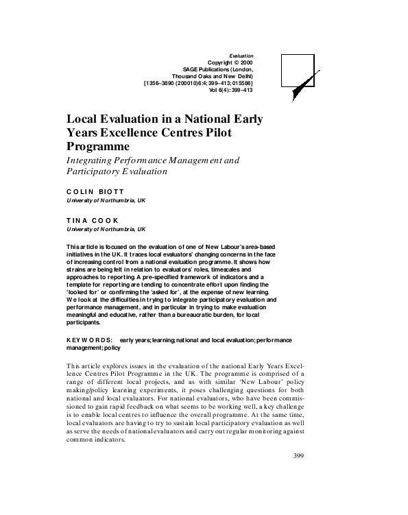 (PDF) Local Evaluation in a National Early Years Excellence Centres ...