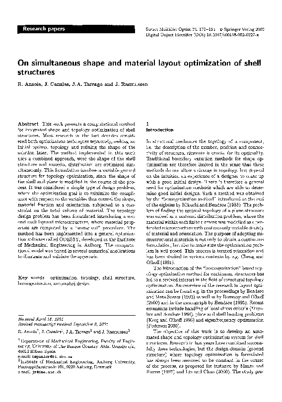 Pdf On Simultaneous Shape And Material Layout Optimization Of Shell Structures