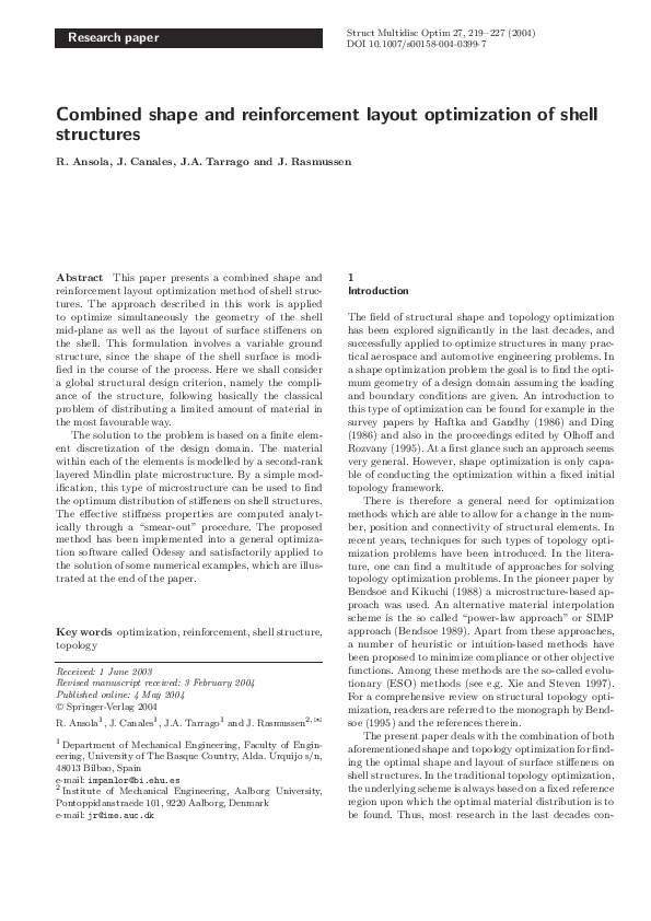 (PDF) Combined shape and reinforcement layout optimization of shell structures