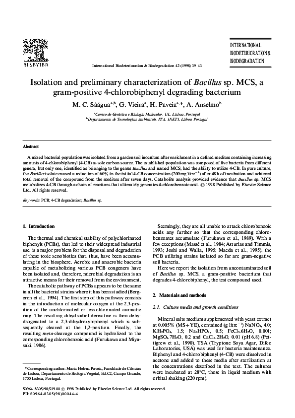 (PDF) Isolation and preliminary characterization of Bacillus sp. MCS, a gram-positive 4 ...
