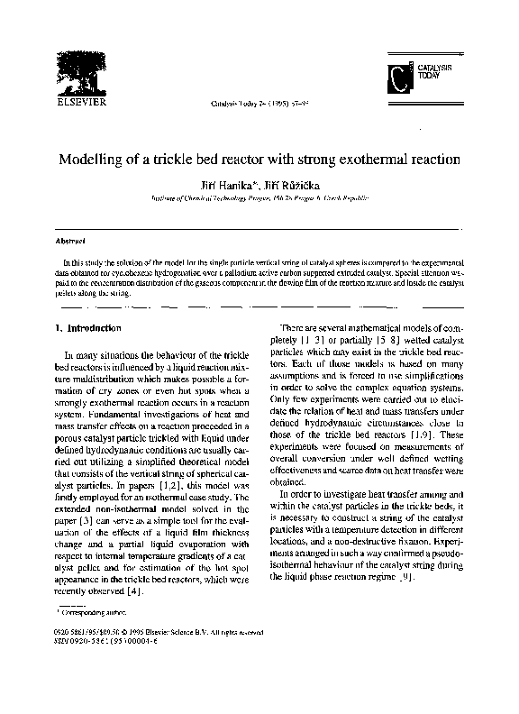 (PDF) Modelling of a trickle bed reactor with strong exothermal reaction