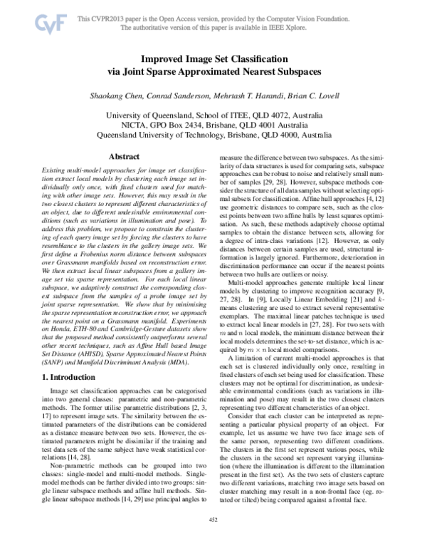 (PDF) Improved Image Set Classification via Joint Sparse Approximated Nearest Subspaces