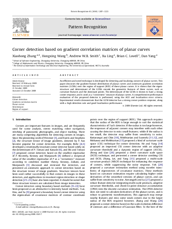 Pdf Corner Detection Based On Gradient Correlation Matrices Of Planar