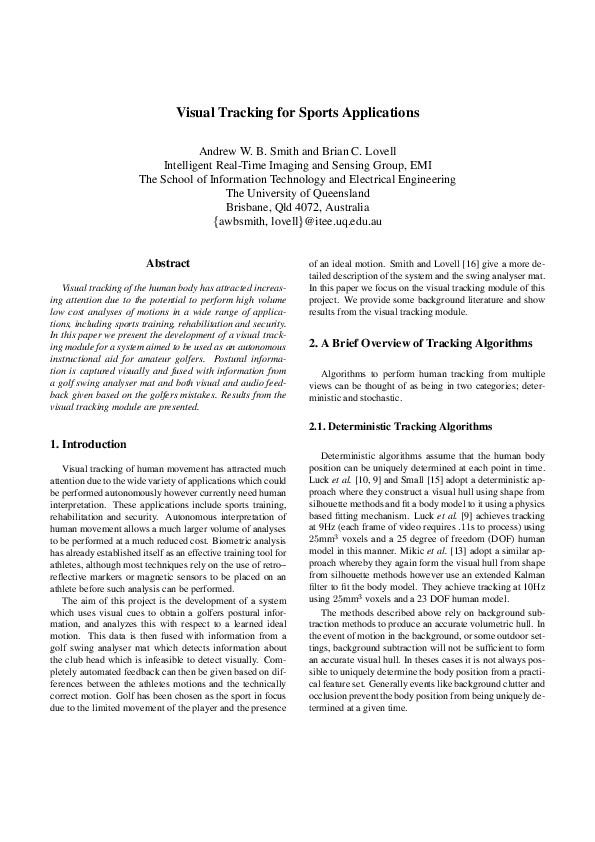 (PDF) Visual tracking for sports applications