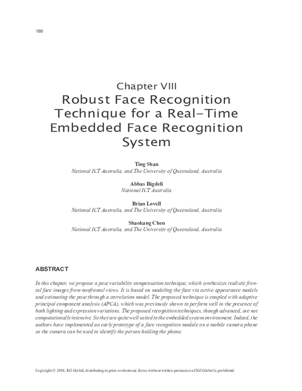 Pdf Robust Face Recognition Technique For A Real Time Embedded Face Recognition System Brian