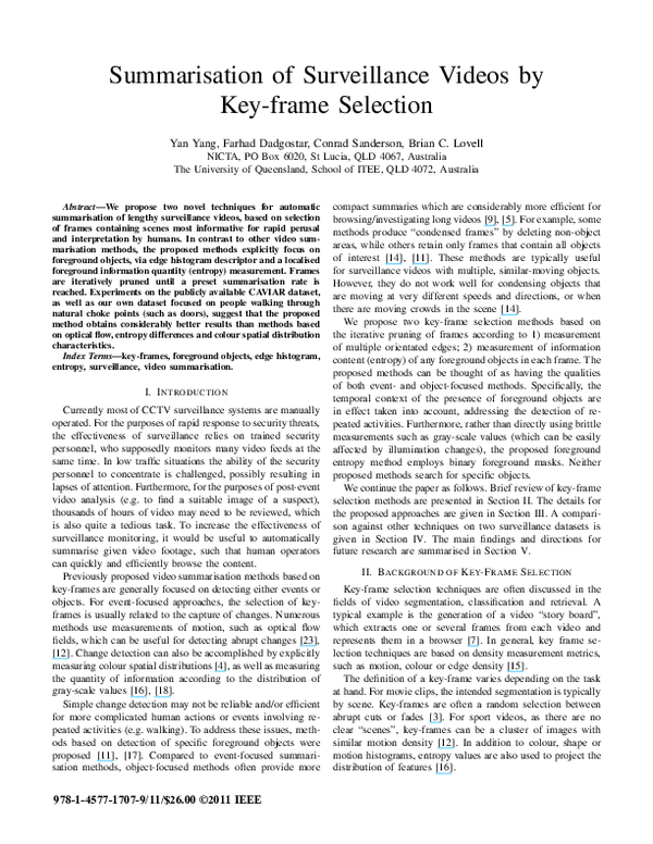 (PDF) Summarisation of surveillance videos by key-frame selection