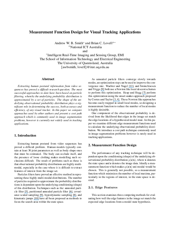 (PDF) Measurement Function Design for Visual Tracking Applications