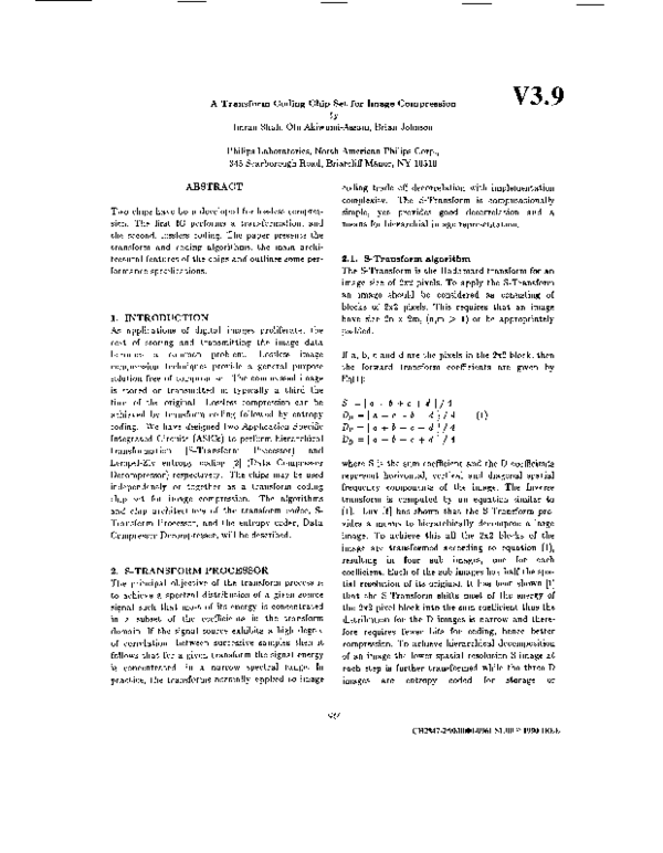 (PDF) A transform coding chip set for image compression