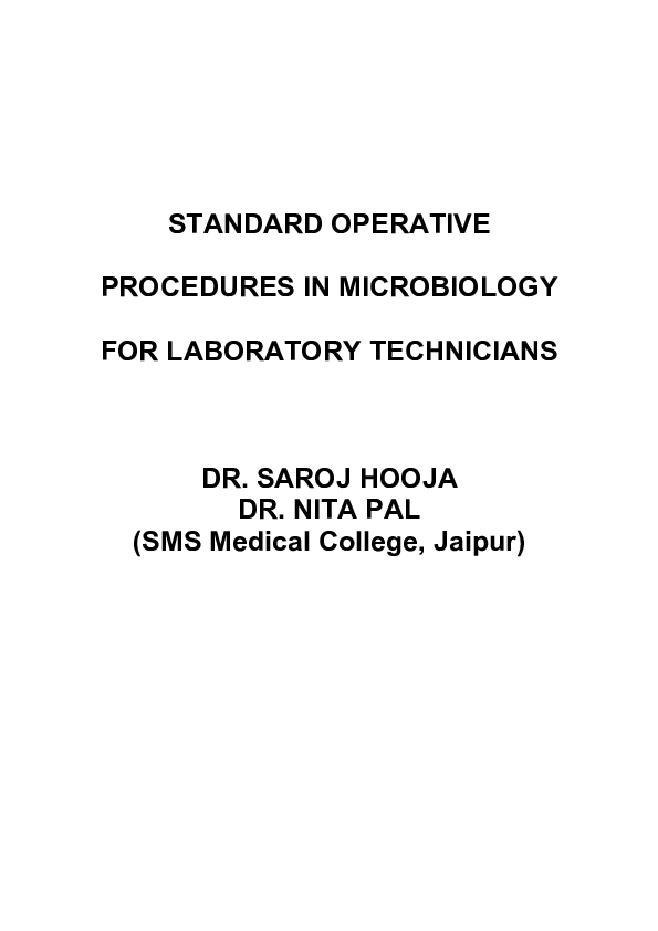 (PDF) STANDARD OPERATIVE PROCEDURES IN MICROBIOLOGY FOR LABORATORY ...