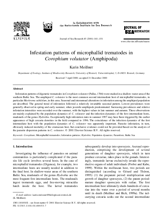 (PDF) Infestation patterns of microphallid trematodes in Corophium ...