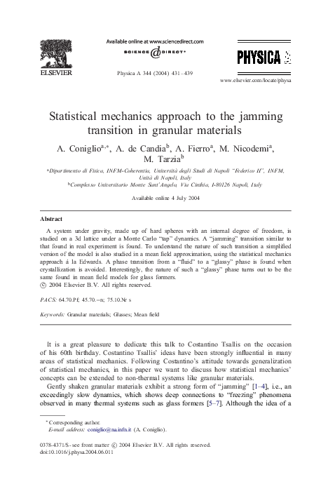 (PDF) Statistical mechanics approach to the jamming transition in ...