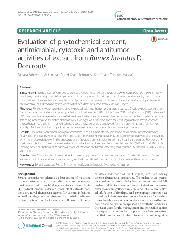 (PDF) Evaluation of phytochemical content, antimicrobial, cytotoxic and antitumor activities of ...