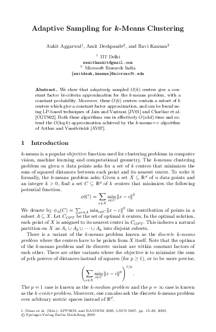 (PDF) Adaptive Sampling for k-Means Clustering