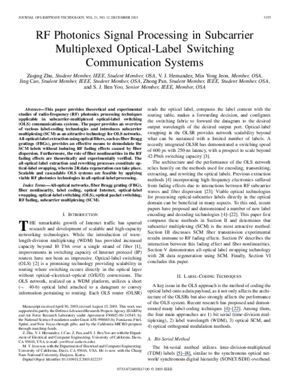 (PDF) RF photonics signal processing in subcarrier multiplexed optical-label switching ...