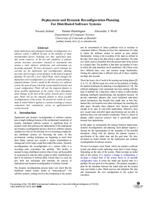 Pdf Deployment And Dynamic Reconfiguration Planning For Distributed Software Systems Naveed