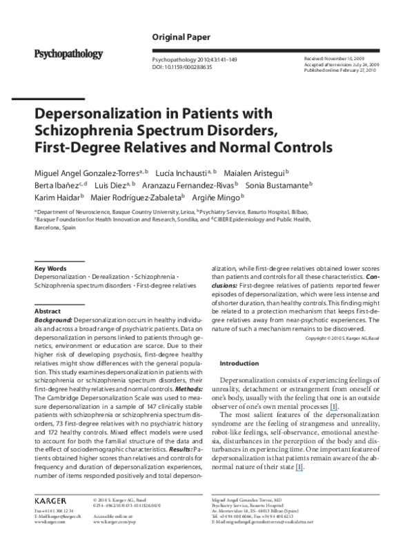 (PDF) Depersonalization in Patients with Schizophrenia Spectrum ...