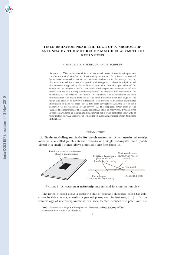 (PDF) Field behavior near the edge of a microstrip antenna by the method of matched asymptotic ...