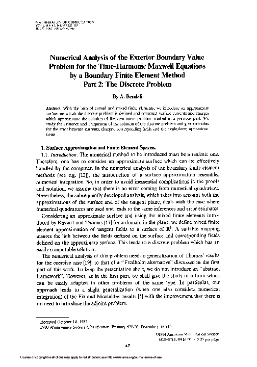 (PDF) Numerical Analysis of the Exterior Boundary Value Problem for the Time- Harmonic Maxwell ...