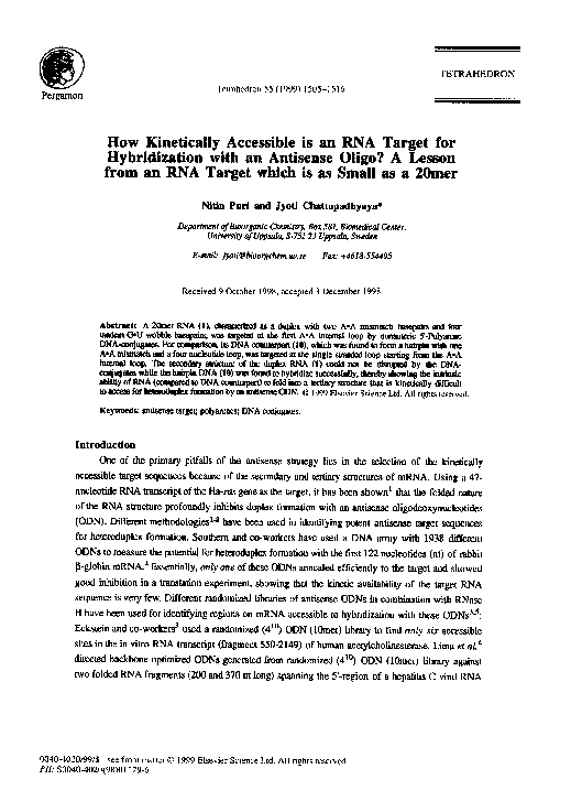 (PDF) How kinetically accessible is an RNA target for hybridization ...