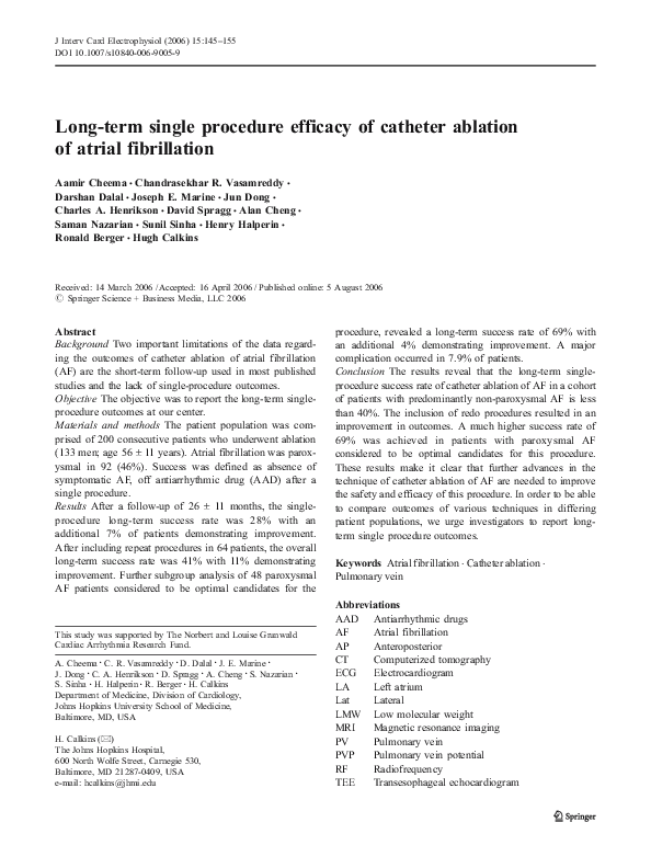 (PDF) Long-term single procedure efficacy of catheter ablation of atrial fibrillation