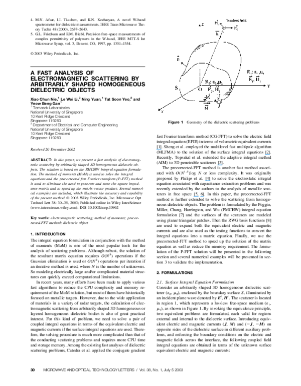 (PDF) A fast analysis of electromagnetic scattering by arbitrarily shaped homogeneous dielectric ...