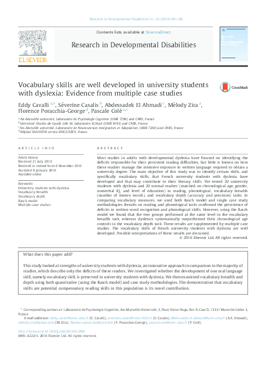 (PDF) Vocabulary skills are well developed in university students with ...