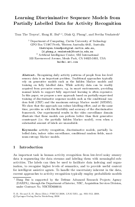 Pdf Learning Discriminative Sequence Models From Partially Labelled Data For Activity Recognition