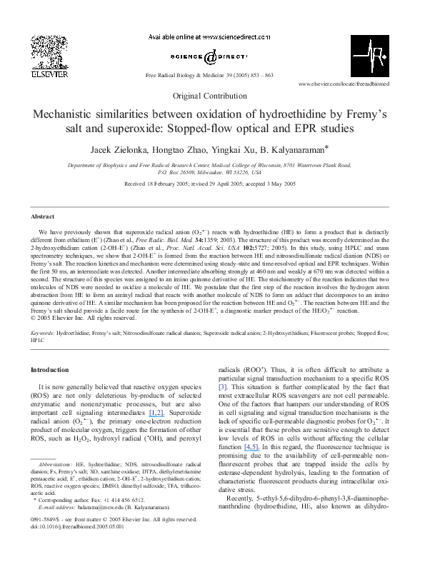 (PDF) Mechanistic similarities between oxidation of hydroethidine by ...