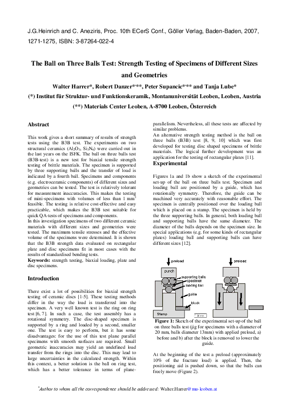 (PDF) The Ball on Three Balls Test: Strength Testing of Specimens of ...