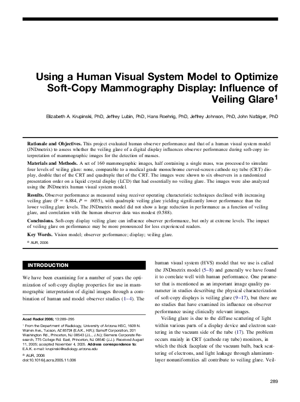 (PDF) Using a human visual system model to optimize soft-copy mammography display: influence of ...