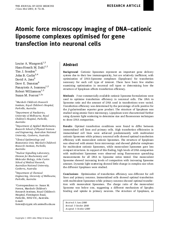 (PDF) Atomic force microscopy imaging of DNA-cationic liposome ...