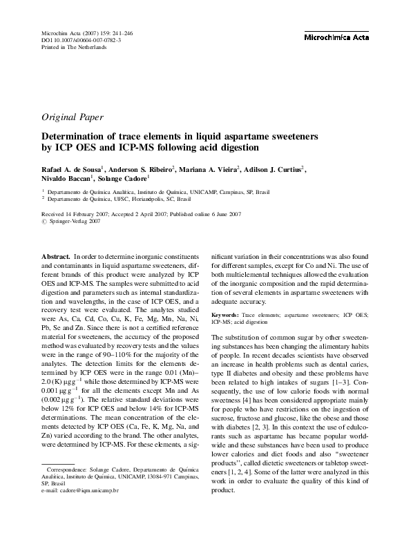 (PDF) Determination of trace elements in liquid aspartame sweeteners by ...