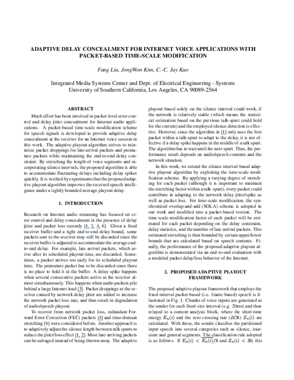 Pdf Adaptive Delay Concealment For Internet Voice Applications With Packet Based Time Scale
