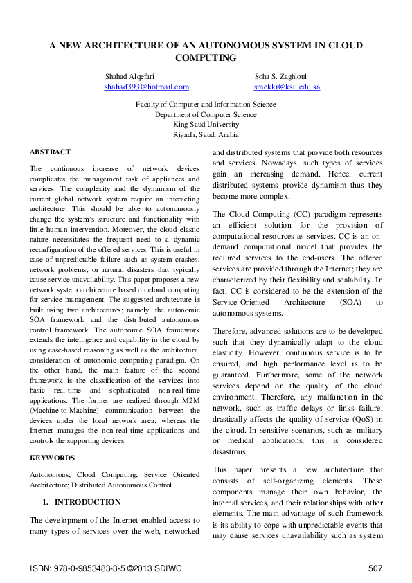 (PDF) A New Architecture of an Autonomous System in Cloud Computing