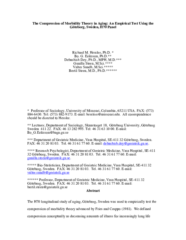 (PDF) The Compression of Morbidity Theory in Aging: An Empirical Test ...