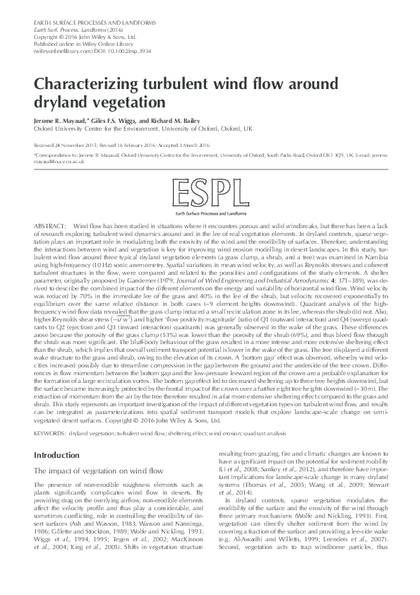 (PDF) Characterising turbulent wind flow around dryland vegetation