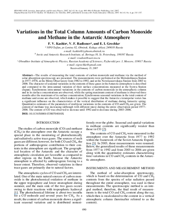 Variations in the total column amounts of carbon monoxide and methane ...