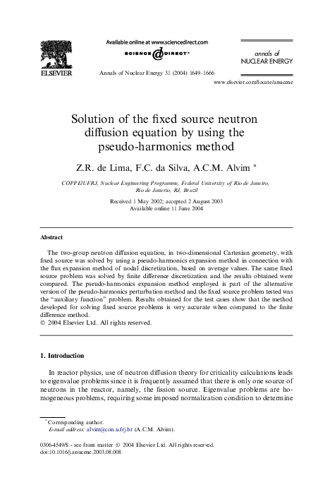 (PDF) Solution of the fixed source neutron diffusion equation by using ...
