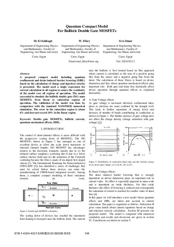 (PDF) Quantum compact model for ballistic double gate MOSFETs