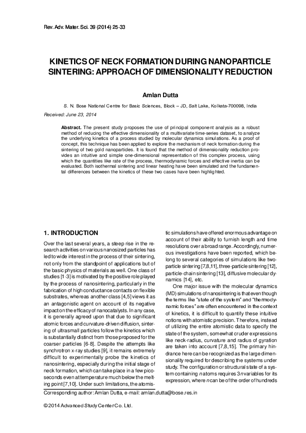 KINETICS OF NECK FORMATION DURING NANOPARTICLE SINTERING: APPROACH OF ...
