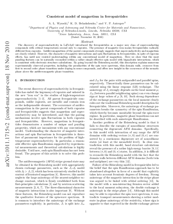 (PDF) Consistent model of magnetism in ferropnictides