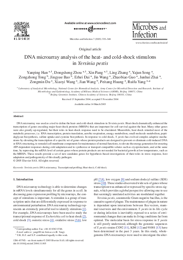 (PDF) DNA microarray analysis of the heat- and cold-shock stimulons in Yersinia pestis