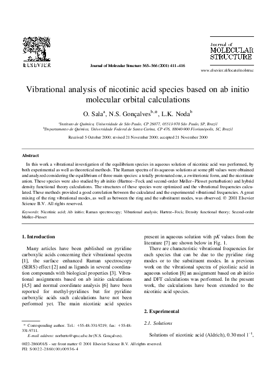 (PDF) Vibrational analysis of nicotinic acid species based on ab initio molecular orbital ...
