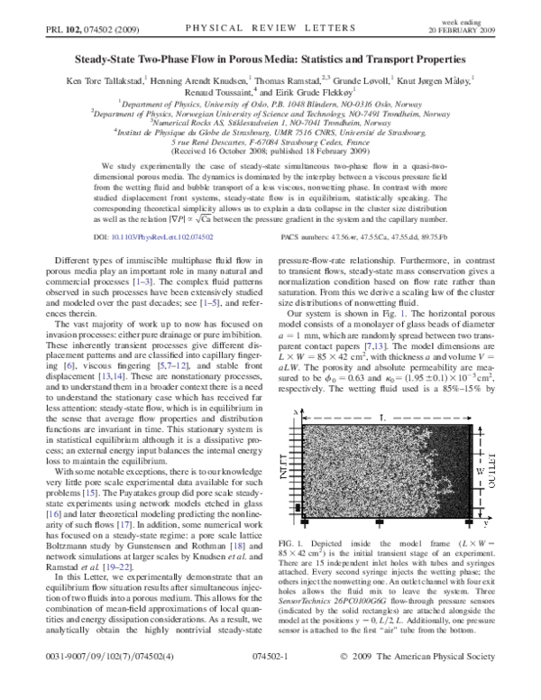 (PDF) Steady-State Two-Phase Flow in Porous Media: Statistics and Transport Properties