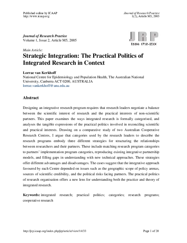 (PDF) Strategic Integration: The Practical Politics of Integrated ...