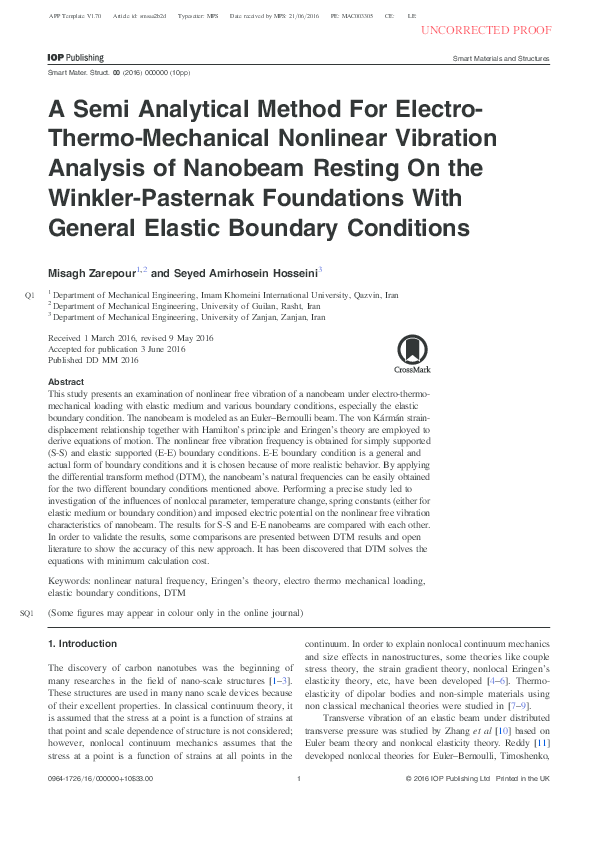 (PDF) A Semi Analytical Method For Electro- Thermo-Mechanical Nonlinear Vibration Analysis of ...