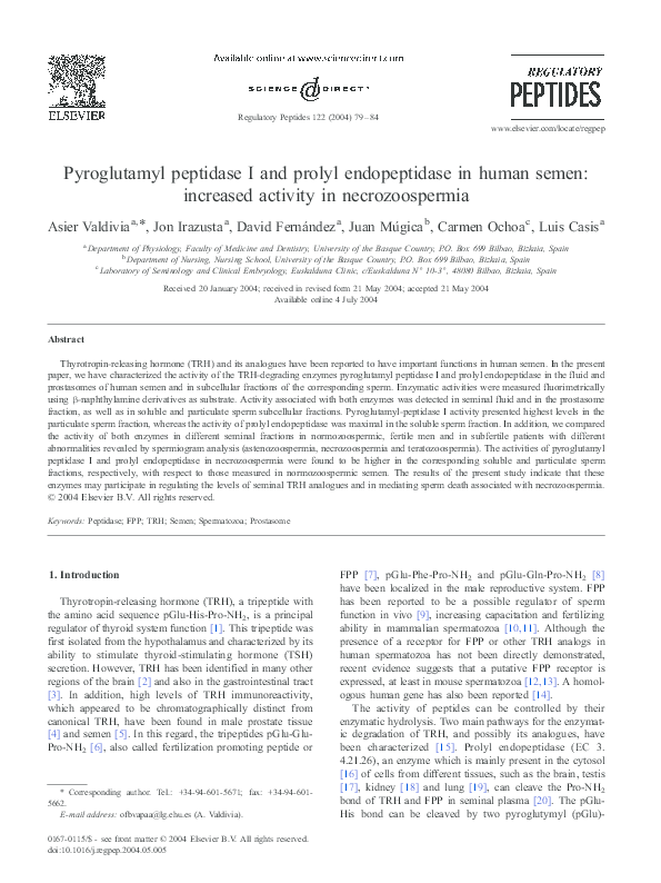 (PDF) Pyroglutamyl peptidase I and prolyl endopeptidase in human semen ...