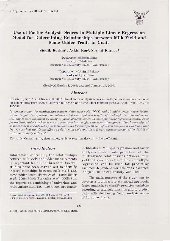 (PDF) Use of Factor Analysis Scores in Multiple Linear Regression Model for Determining ...