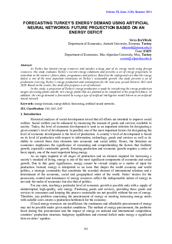 (PDF) Estimating energy demand of Turkey based on economic indicators ...