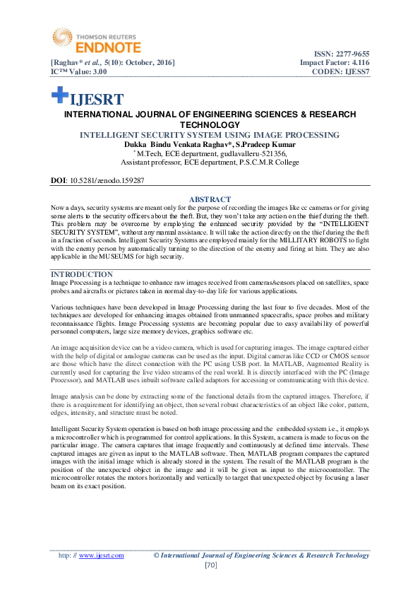 (PDF) INTELLIGENT SECURITY SYSTEM USING IMAGE PROCESSING